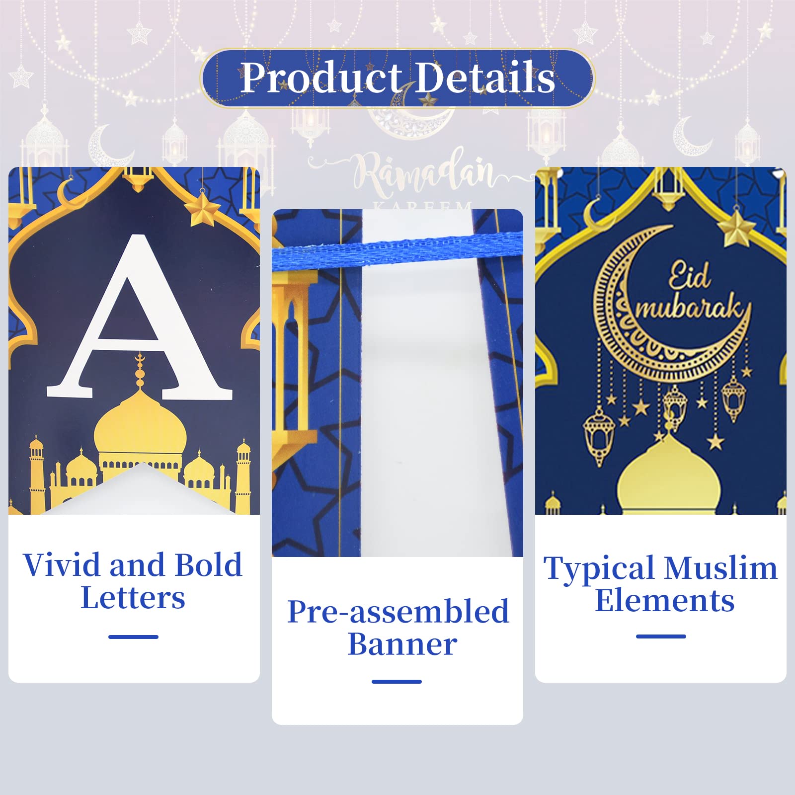 Eid Mubarak Paper Banner Decorations - Happy Eid Party Decorations Hanging Bunting Banner Garland Party Decorations, Ramadan Sign Backdrop for Home Wall Indoor Outdoor