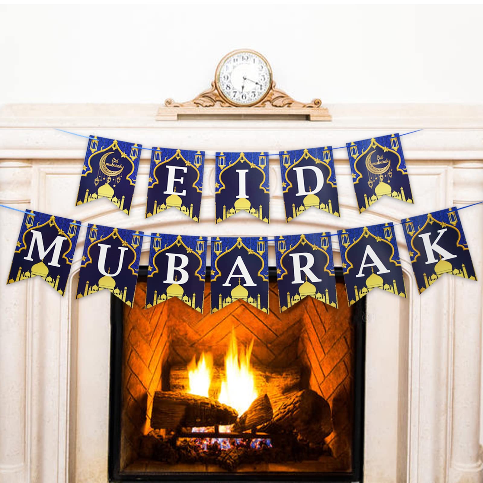 Eid Mubarak Paper Banner Decorations - Happy Eid Party Decorations Hanging Bunting Banner Garland Party Decorations, Ramadan Sign Backdrop for Home Wall Indoor Outdoor