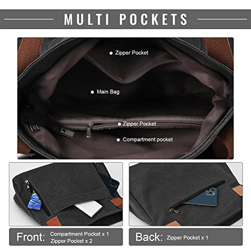 SUKUTU Ladies Canvas Tote Handbags Multiple Pockets Casual Top Handle Satchel Daily Purse