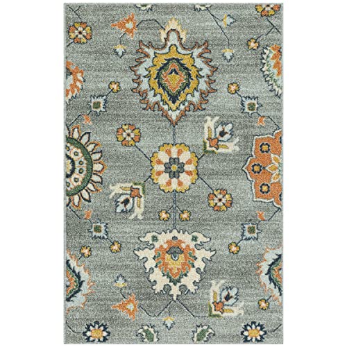 Maples Rugs Fleur Contemporary Motif Kitchen Rugs Non Skid Accent Area Carpet [Made in USA], Radiant Grey, 2'6 x 3'10