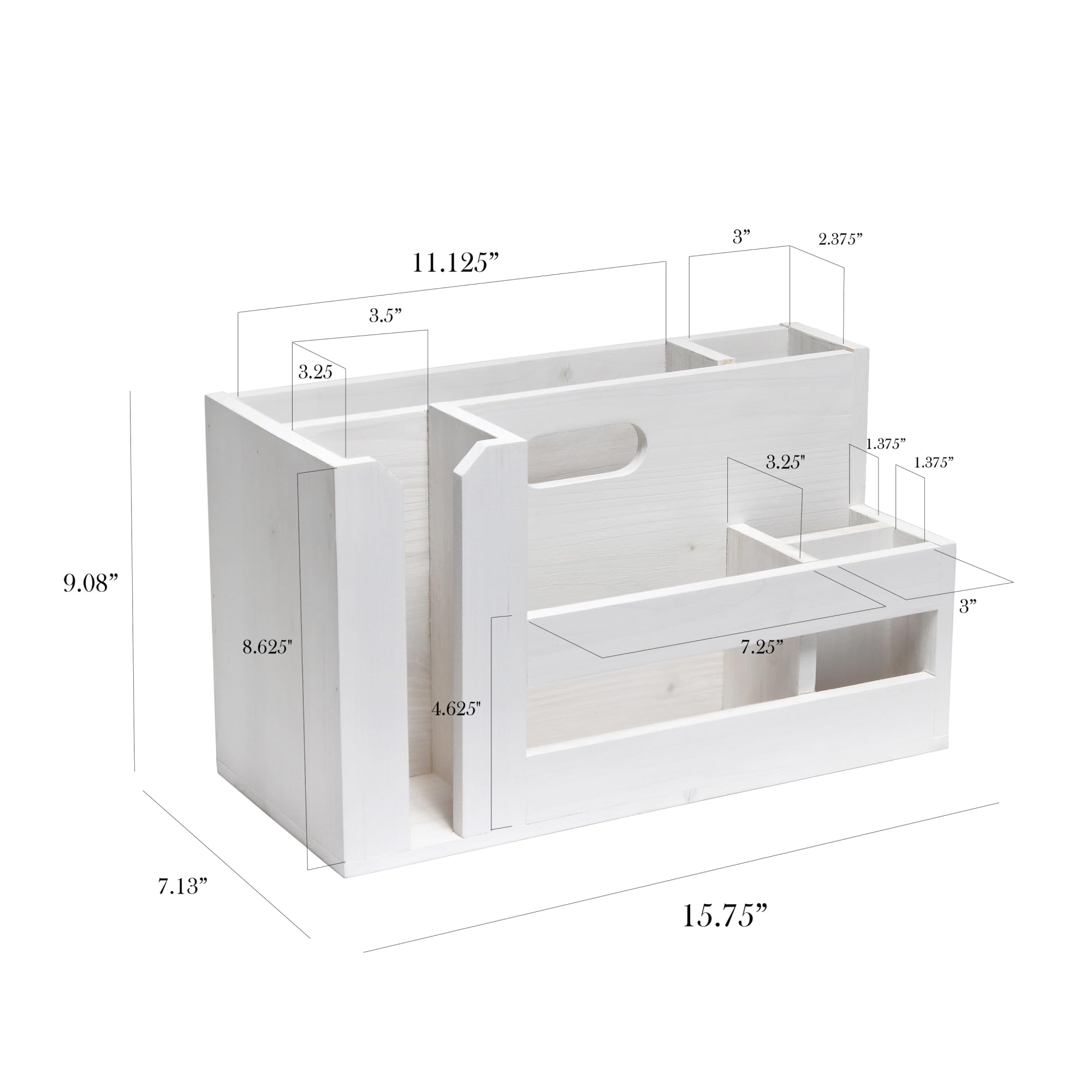 Elegant Designs HG2033-WHT Pantry Picks Farmhouse Wooden Flatware & Utensils Caddy Condiment Organizer w Cutout Handle & Compartments for Kitchen Décor Countertop Breakfast BBQ Events Picnic, Wht Wash