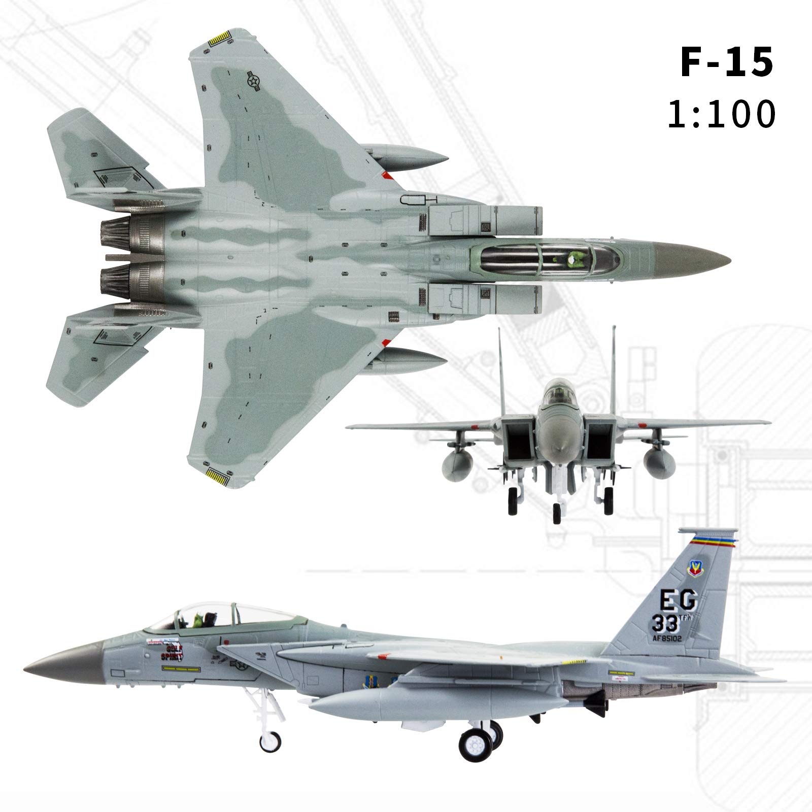 Lose Fun Park 1:100 F-15 Eagle Fighter Diecast Metal Fighter Military Planes Model Aircraft Model Airplane for Collection