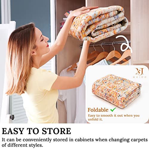 MUJOO Machine Washable Rugs 3x5 Boho Area Rug Small Area Rugs Non Slip for Entryway Bedroom Bedside Kitchen Hallway Living Room Laundry Room Persian Indoor Mat Soft Low-Pile Burnt Orange and Blue