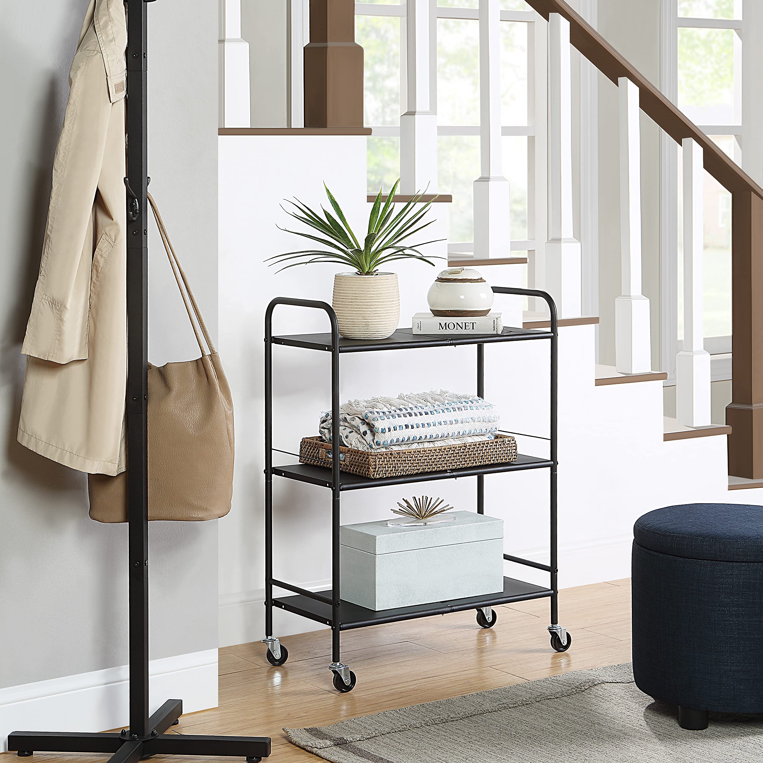 SunnyPoint Metal Rolling Organizer Utility Craft Cart (Large, BLK)