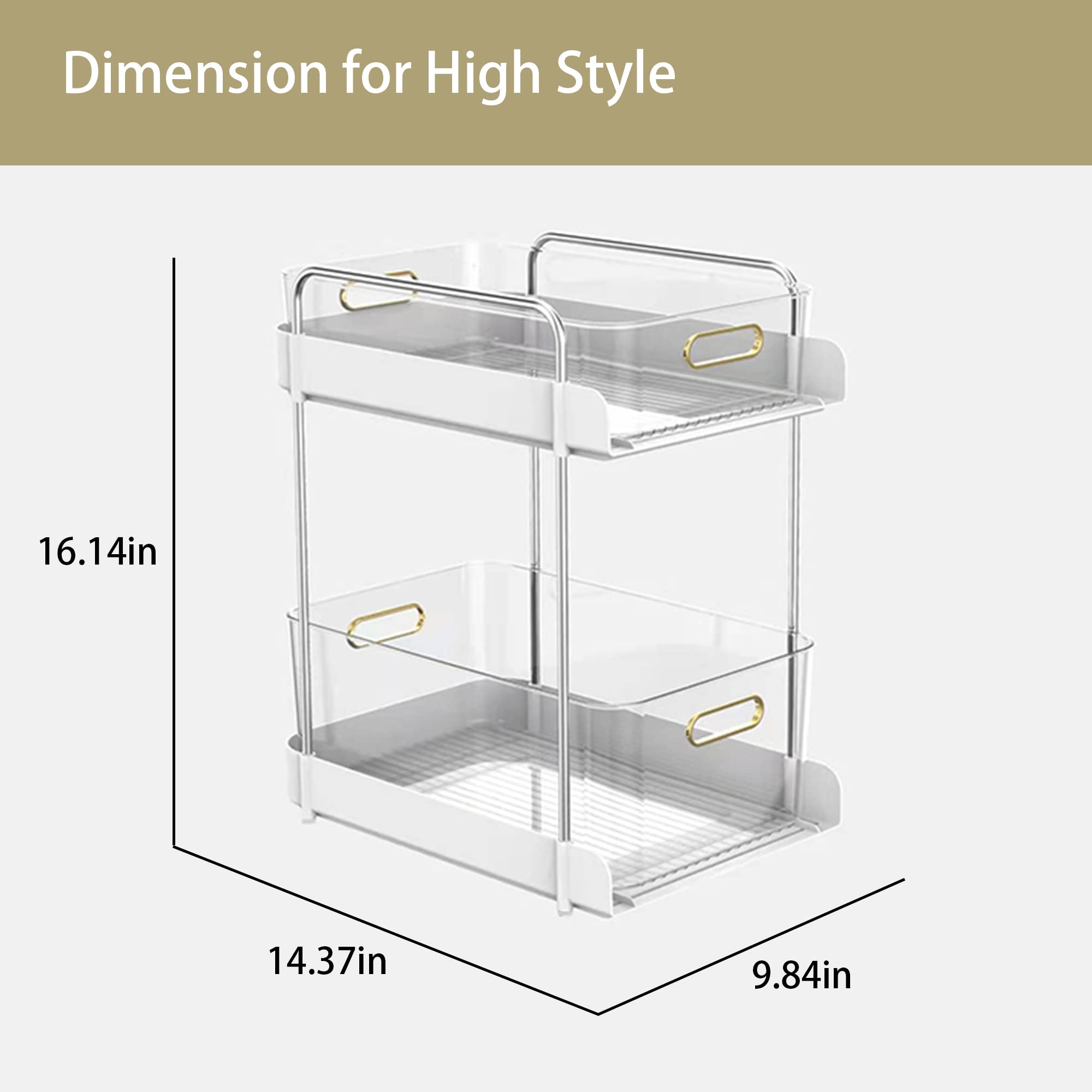 ILIKUHOME Under Sink Organizers and Storage, 2-Tier Clear Organizer with Sliding Drawers, Muti-purpose Pull Out Organizers for Bathroom, Kitchen, Pantry, Makeup, Office