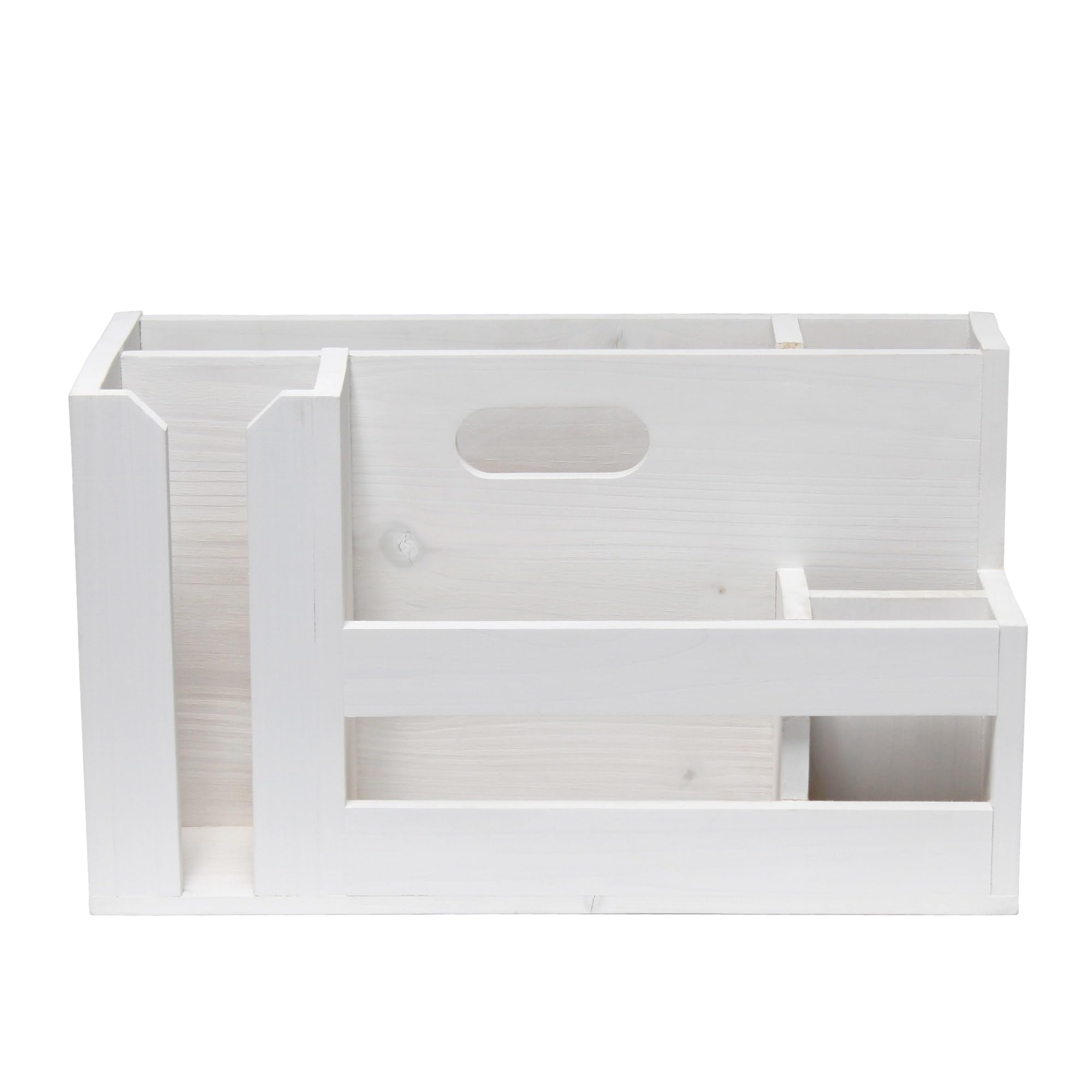 Elegant Designs HG2033-WHT Pantry Picks Farmhouse Wooden Flatware & Utensils Caddy Condiment Organizer w Cutout Handle & Compartments for Kitchen Décor Countertop Breakfast BBQ Events Picnic, Wht Wash