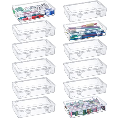 Kingrol 12 Pack Clear Plastic Storage Containers with Lids, 8 x 5 x 1.75 Inch Empty Hinged Boxes, Stackable Organizer Boxes for Home, Office, Craft Supplies