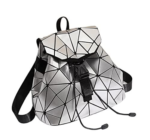Fashion Luminous Leather Womenâs Holographic Reflective Backpack School Bookbag Mini Size Silver and Black