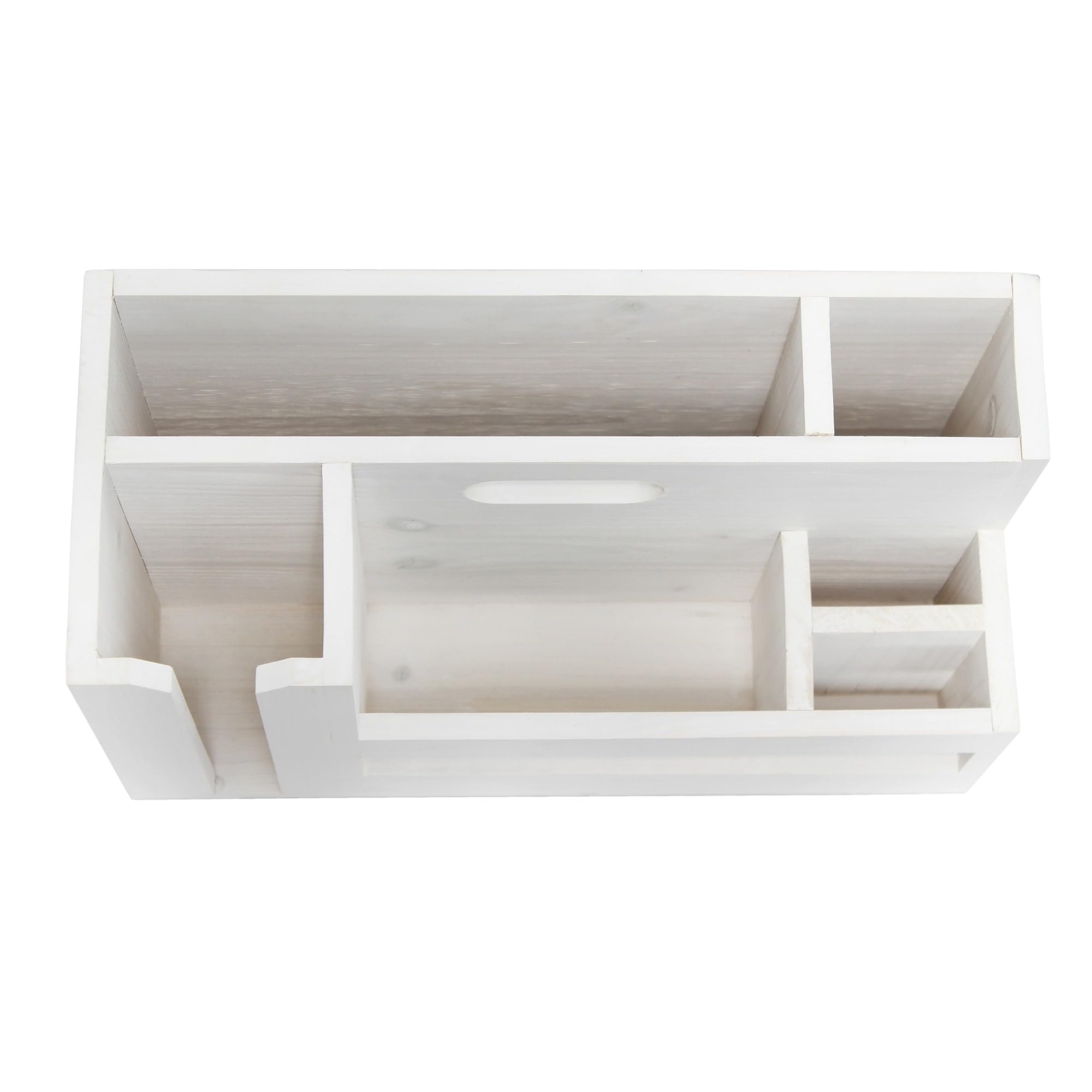 Elegant Designs HG2033-WHT Pantry Picks Farmhouse Wooden Flatware & Utensils Caddy Condiment Organizer w Cutout Handle & Compartments for Kitchen Décor Countertop Breakfast BBQ Events Picnic, Wht Wash