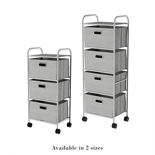 Rolling 3 Drawer Cart - Fabric Bin Storage Cart with Wheels and Metal Frame Closet Drawers for Clothes, Home, or Office by Lavish Home (Gray)