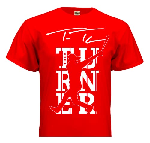 HOFSM.COM Hall of Fame Sports Memorabilia Trea Turner Philadelphia Philly Signature T-Shirt Baseball Shirt (Large, Youth T-Shirt, Red)