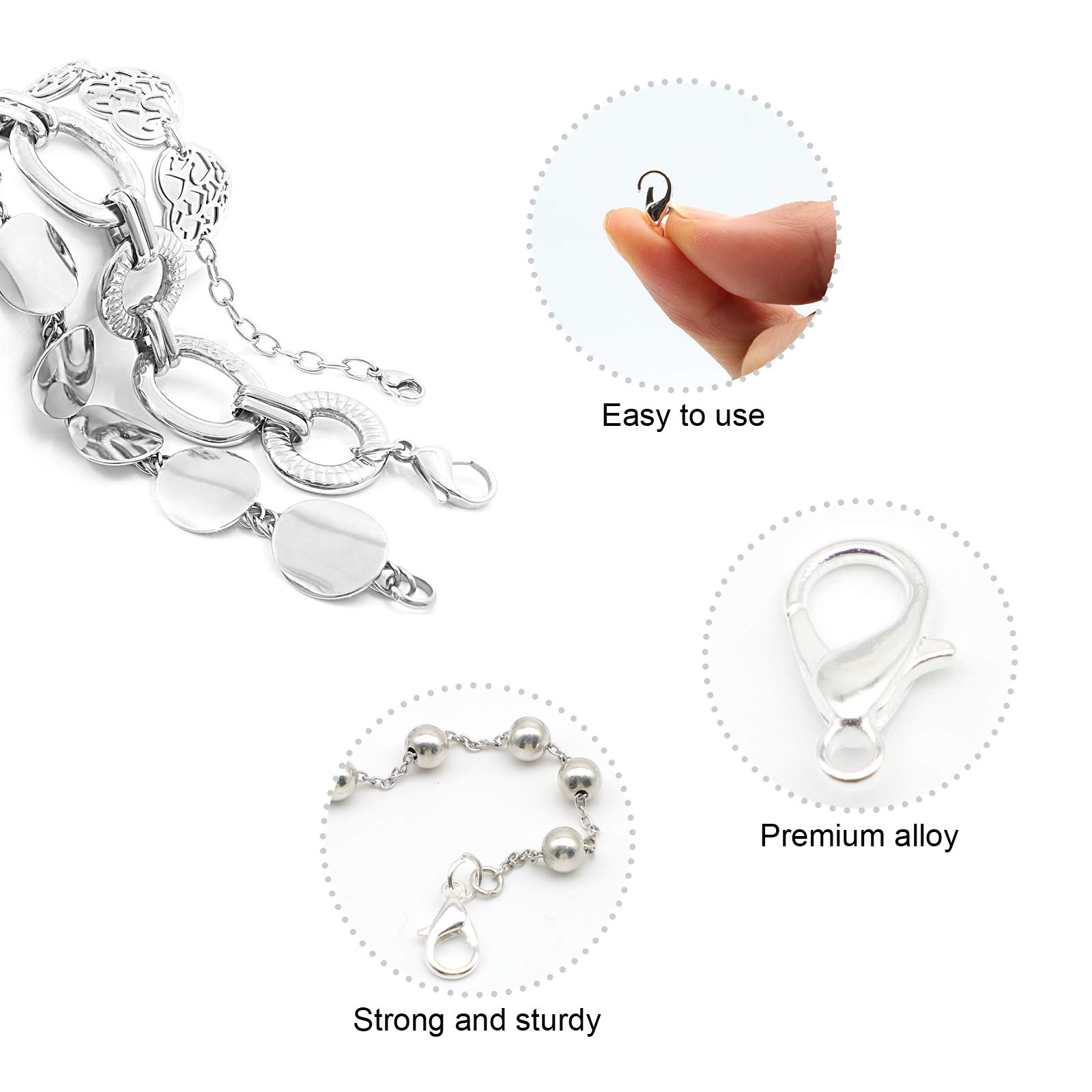 Lobster Clasps for Jewelry Making, FENGWANGLI 300 Pcs 12mm Silver Lobster Claw Clasps with Jump Rings for DIY Necklace Bracelets(Silver)