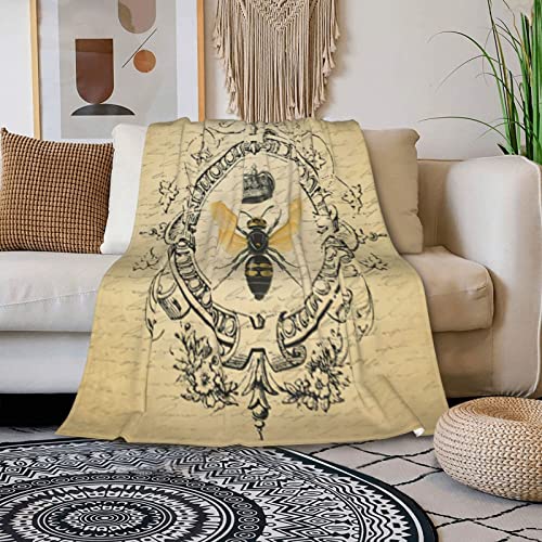 Modern Vintage French Queen Bee Throw Blanket Warm Ultra-Soft Micro Fleece Blanket for Bed Couch Living Room(Kids