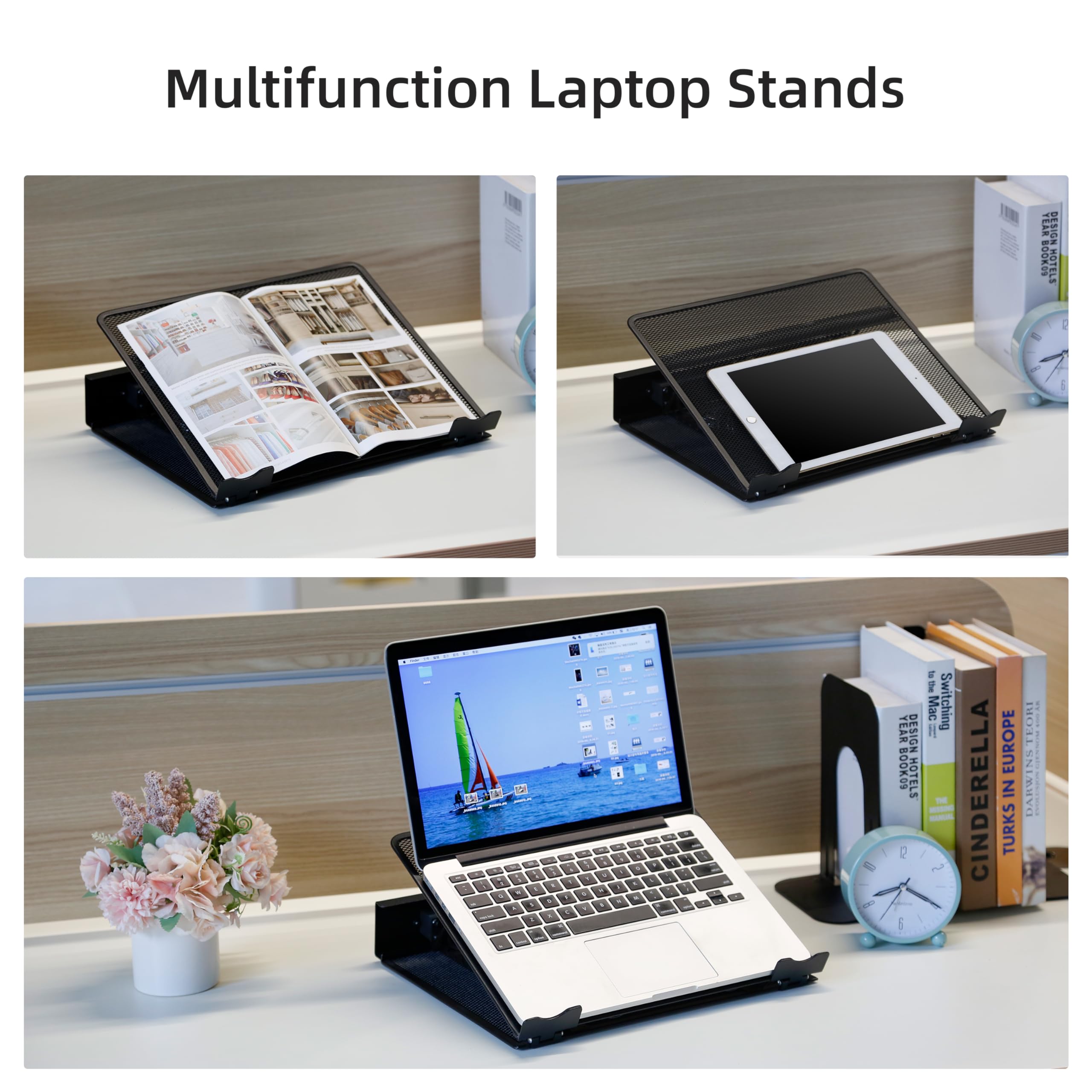 DESIGNA Metal Mesh Ventilated Adjustable Laptop Stands Computer Notebook Holder Stand Riser Compatible with Apple MacBook Air Pro Dell XPS HP Samsung Lenovo More Laptops up to 19"- Black