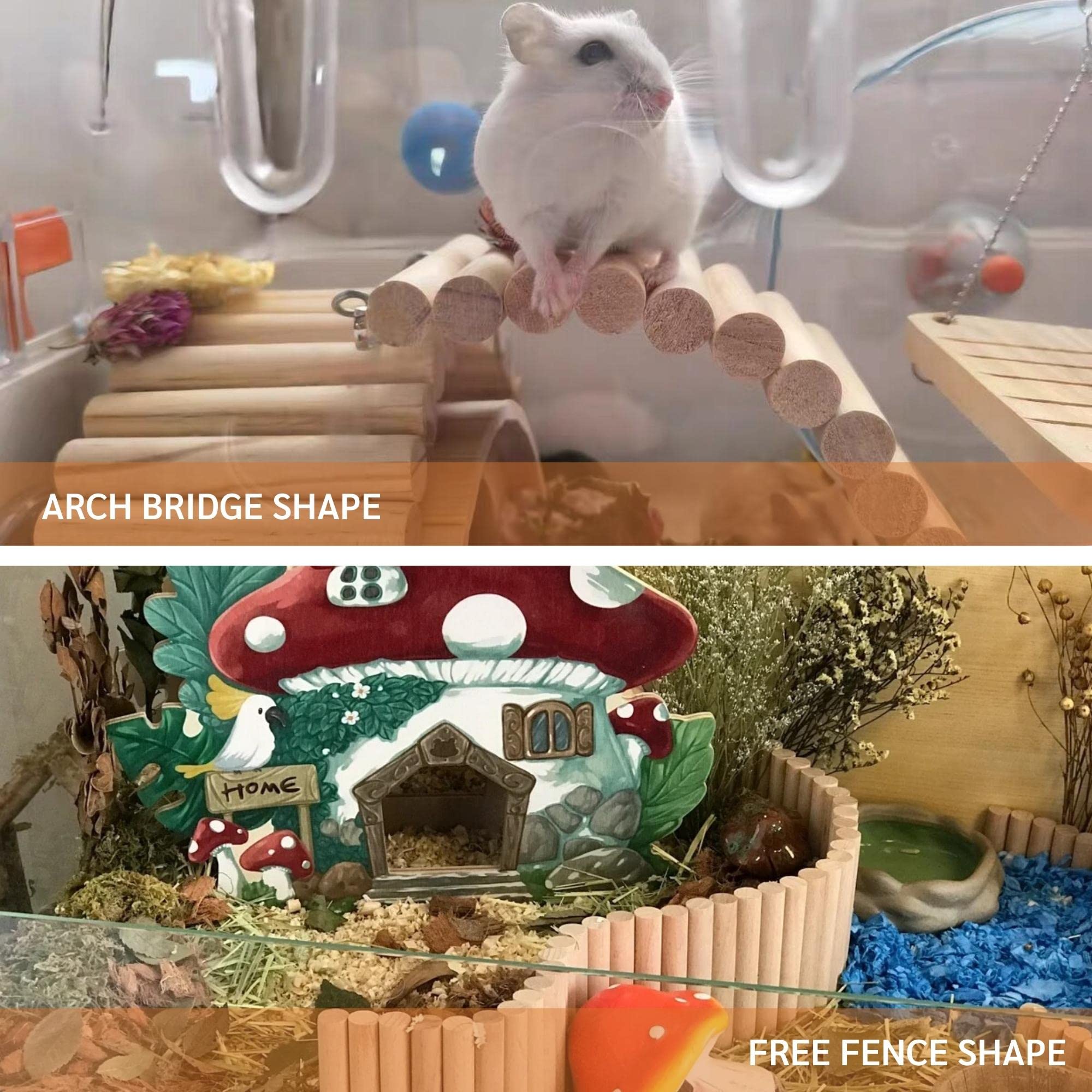 JanYoo Rat Toys Hamster Suspension Bridge Wooden Ladder Gerbil Sugar Glider Cage Accessories Small Animal Ramp Bendable