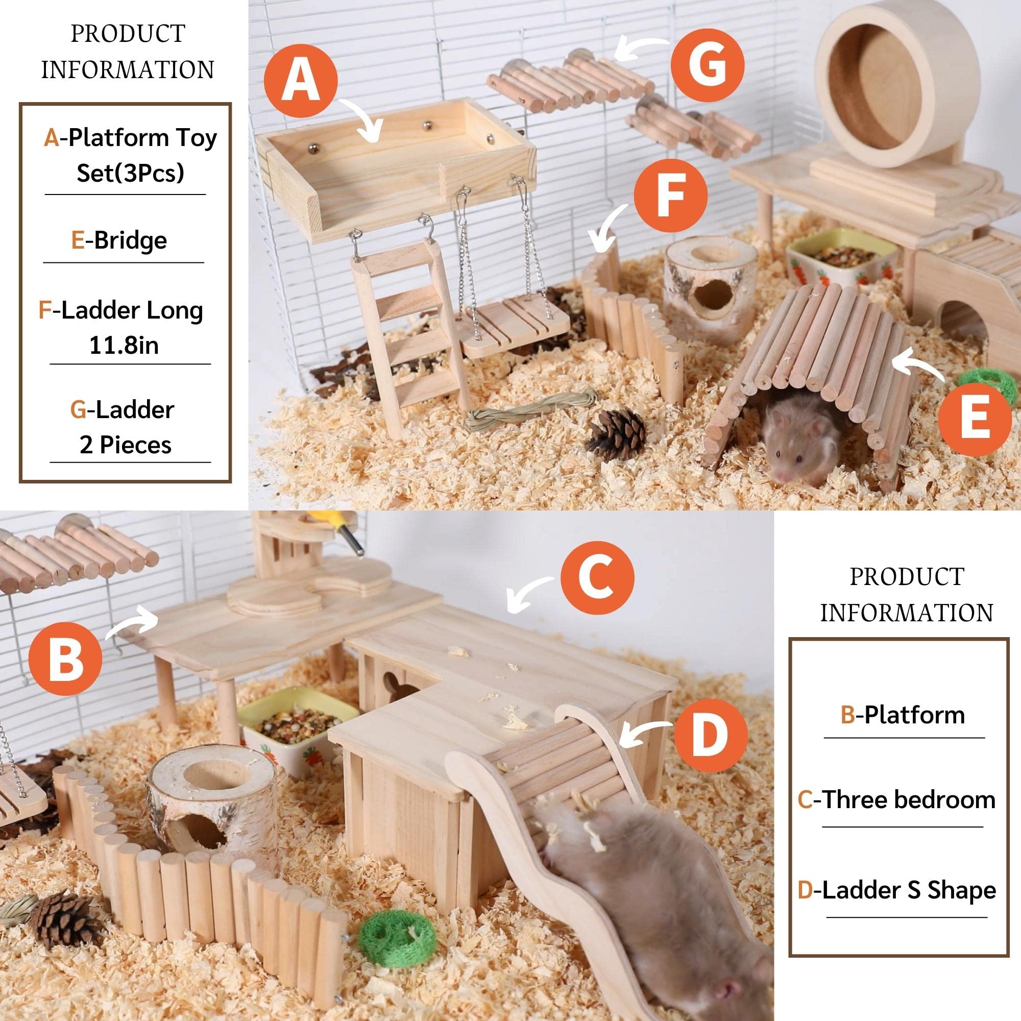 JanYoo Rat Toys Hamster Suspension Bridge Wooden Ladder Gerbil Sugar Glider Cage Accessories Small Animal Ramp Bendable