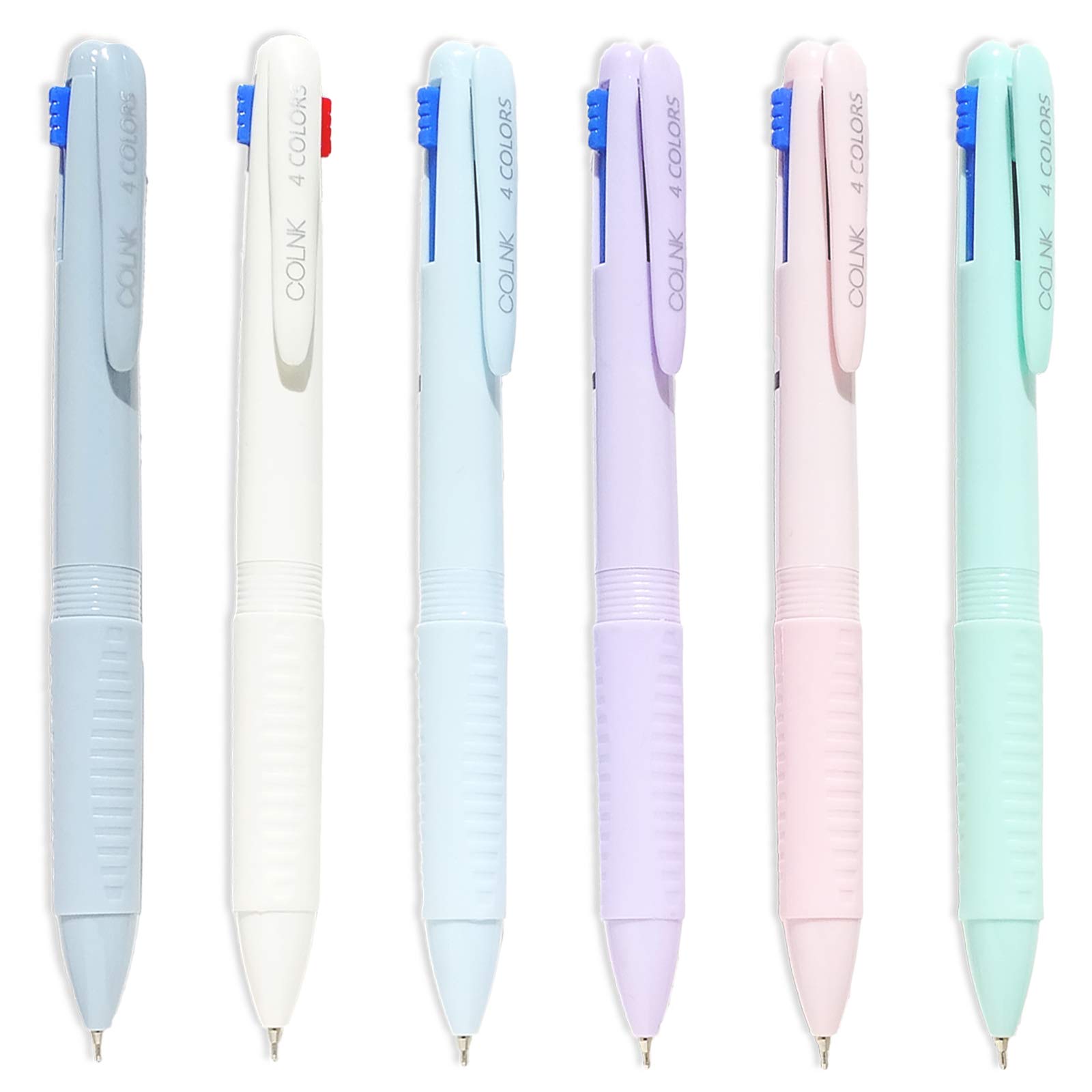 COLNK Multicolor Ballpoint Pen 0.5, 4-in-1 Colored Pens Fine Point,Ballpoint Gift Pens for Planner Journaling,Assorted Ink, 6-Count