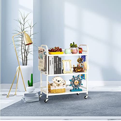 HDANI 3 Tier Metal Rolling Utility Cart,High Capacity Multi Purpose Heavy Duty Cart,for Office,Kitchen,Living Room,Bedroom,Etc.Black (White)…