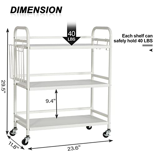 HDANI 3 Tier Metal Rolling Utility Cart,High Capacity Multi Purpose Heavy Duty Cart,for Office,Kitchen,Living Room,Bedroom,Etc.Black (White)…