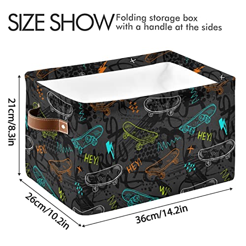 xigua Grunge Sport Skateboards Storage Basket, Durable Canvas Organizer With Handles Large Collapsible Storage Bins Boxes for Home Office Closet - 1pack