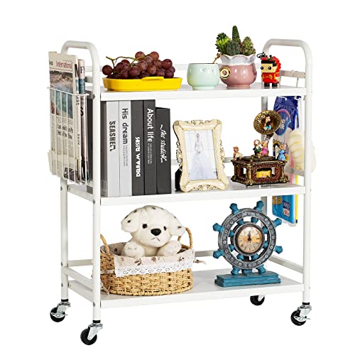 HDANI 3 Tier Metal Rolling Utility Cart,High Capacity Multi Purpose Heavy Duty Cart,for Office,Kitchen,Living Room,Bedroom,Etc.Black (White)…