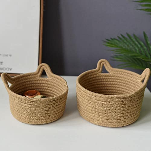 3-Piece Storage Basket Set, round woven basket,Natural Cotton Rope Woven Baskets with Handle for Organizing, Storage Basket, Decorative Woven Basket, Shelf Storagebag, Khaki