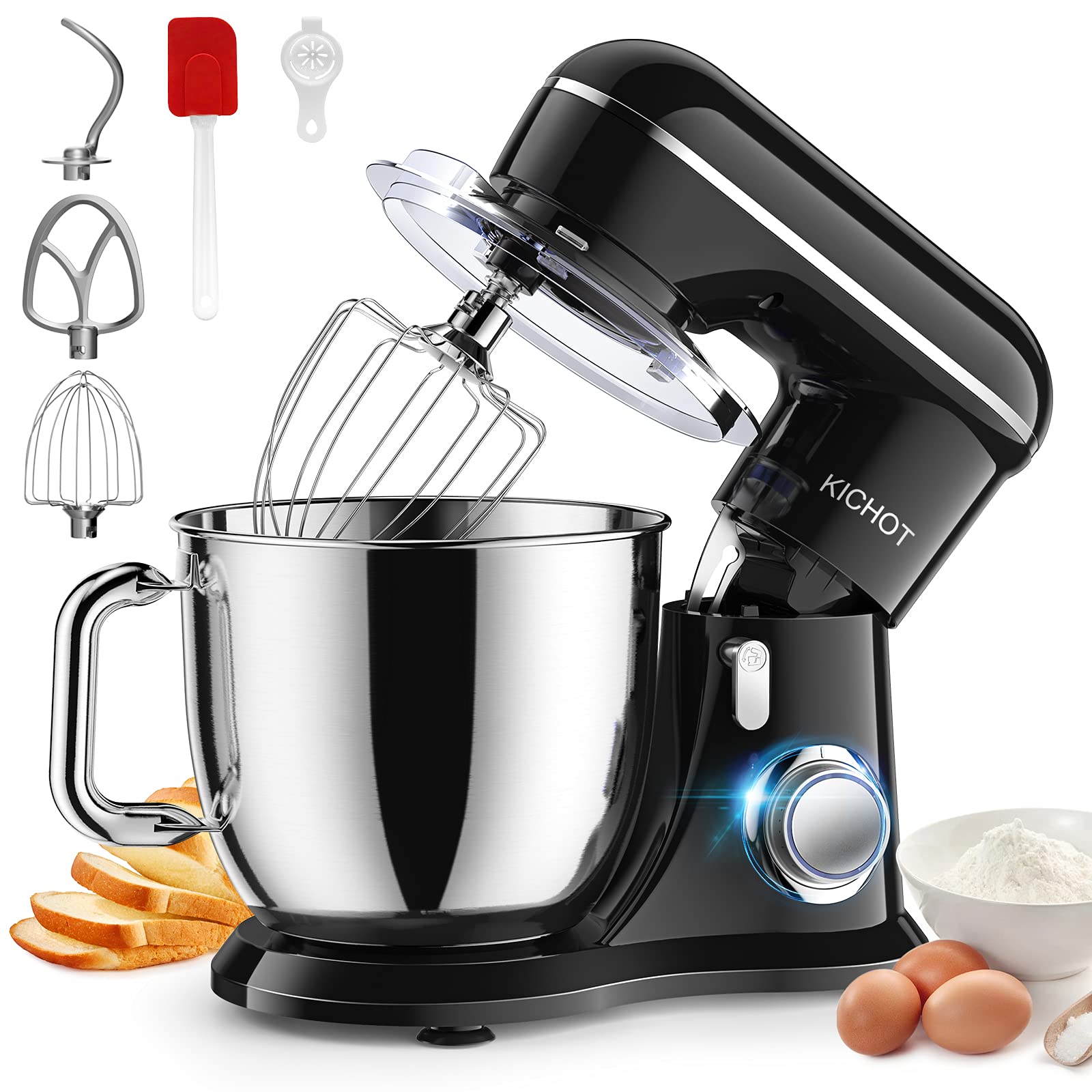 Stand Mixer, KICHOT 10+P Speed 4.8 Qt. Household Stand Mixers, Tilt-Head Dough Mxier with Dough Hook, Beater, Wire Whisk & Splash Guard Attachments for Baking, Cake, Cookie, Kneading, SM-1533