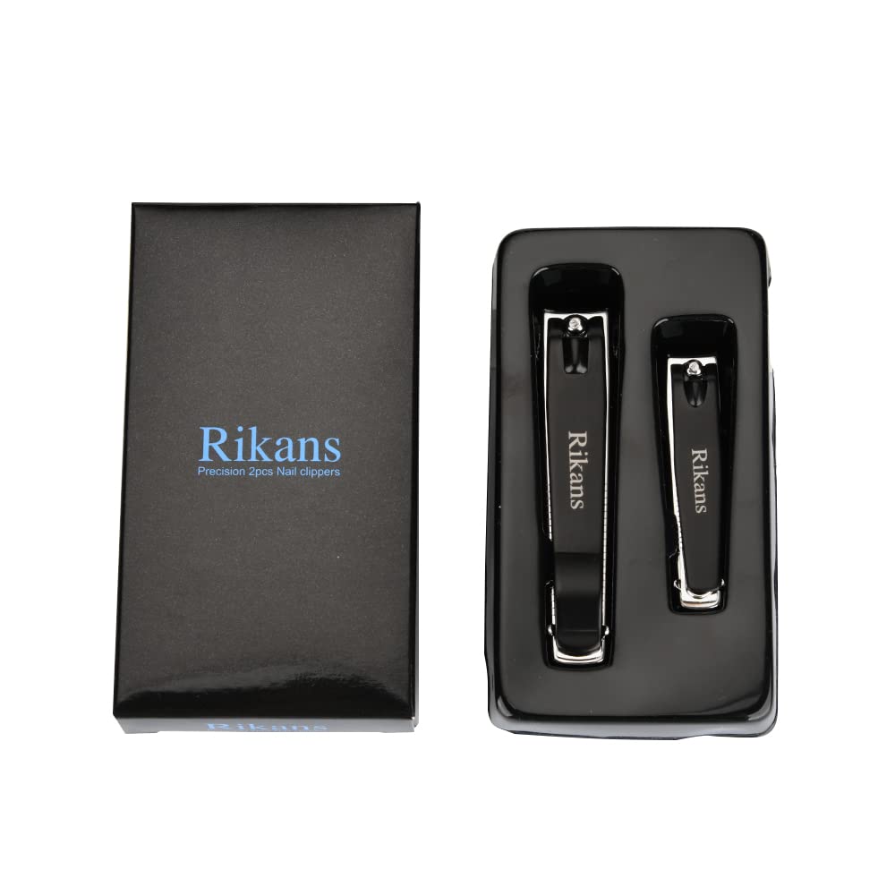 Rikans Nail Cutter Set – Pack of Two Nail Clippers – Large Toenail Cutter & Small Fingernail Cutter – Durable – Precise and Sharp – Ergonomic & Good Grip – 430 Stainless-Steel – Box Packaging