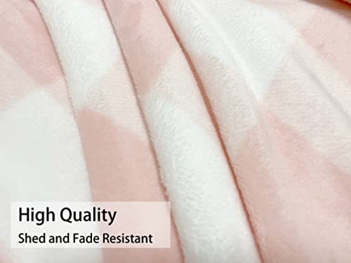 iMaylex Soft Flannel Fleece Tartan Blanket, Buffalo Plaid Pattern Blanket for Bed Couch Sofa, Cozy Lightweight Double Layer Fleece, 27x39 inch (70x100 cm), Pink and White