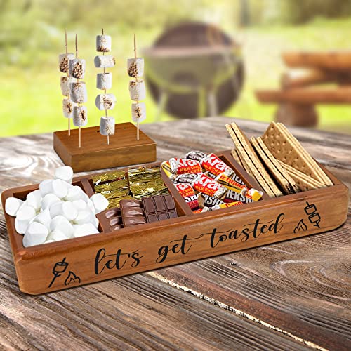 Unistyle S'Mores Tray Station,S'mores Caddy Organizer for Tabletop, Wooden S'Mores Bar Holder Box, Smores Accessories Organizer,Smores Supplies Container Holder,Smores Maker Box, Smores Serving Tray