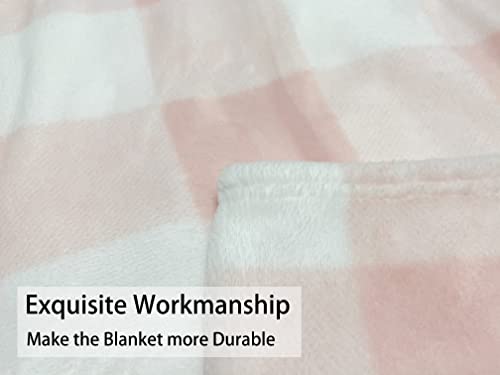 iMaylex Soft Flannel Fleece Tartan Blanket, Buffalo Plaid Pattern Blanket for Bed Couch Sofa, Cozy Lightweight Double Layer Fleece, 27x39 inch (70x100 cm), Pink and White