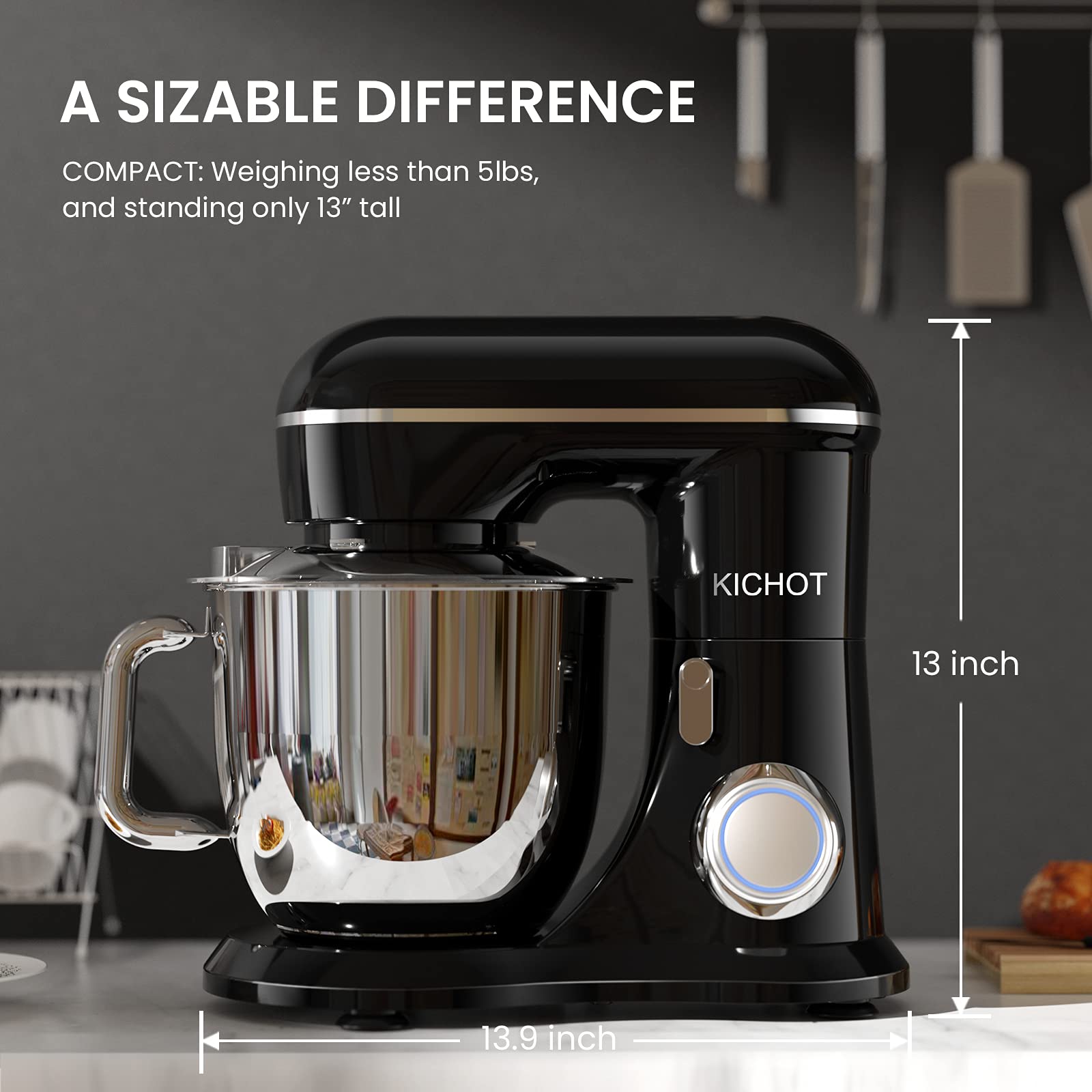 Stand Mixer, KICHOT 10+P Speed 4.8 Qt. Household Stand Mixers, Tilt-Head Dough Mxier with Dough Hook, Beater, Wire Whisk & Splash Guard Attachments for Baking, Cake, Cookie, Kneading, SM-1533