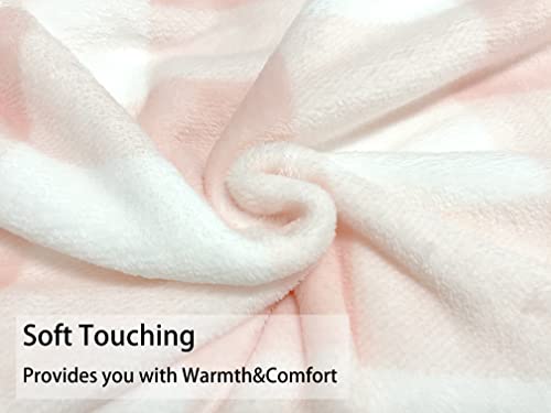 iMaylex Soft Flannel Fleece Tartan Blanket, Buffalo Plaid Pattern Blanket for Bed Couch Sofa, Cozy Lightweight Double Layer Fleece, 27x39 inch (70x100 cm), Pink and White