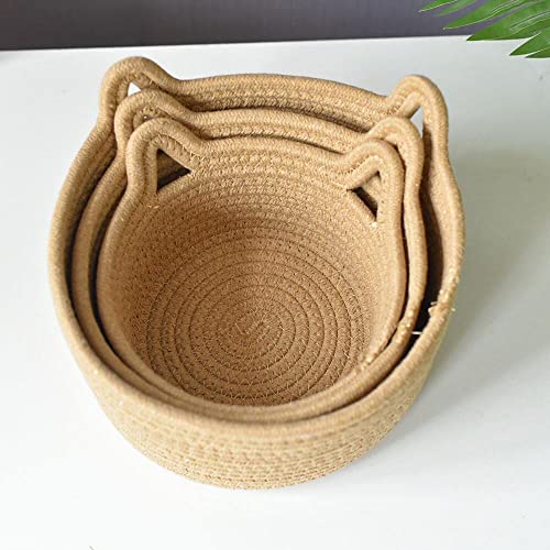 3-Piece Storage Basket Set, round woven basket,Natural Cotton Rope Woven Baskets with Handle for Organizing, Storage Basket, Decorative Woven Basket, Shelf Storagebag, Khaki