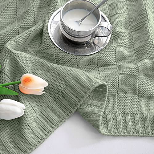MILVOWOC Sage Knitted Throw Blanket Soft Checkered Throw Blanket Cozy Cable Knit Throw Blanket Woven Decorative Throw Blankets 50x60 Throw Blanket for Sofa Couch Bed Living Room