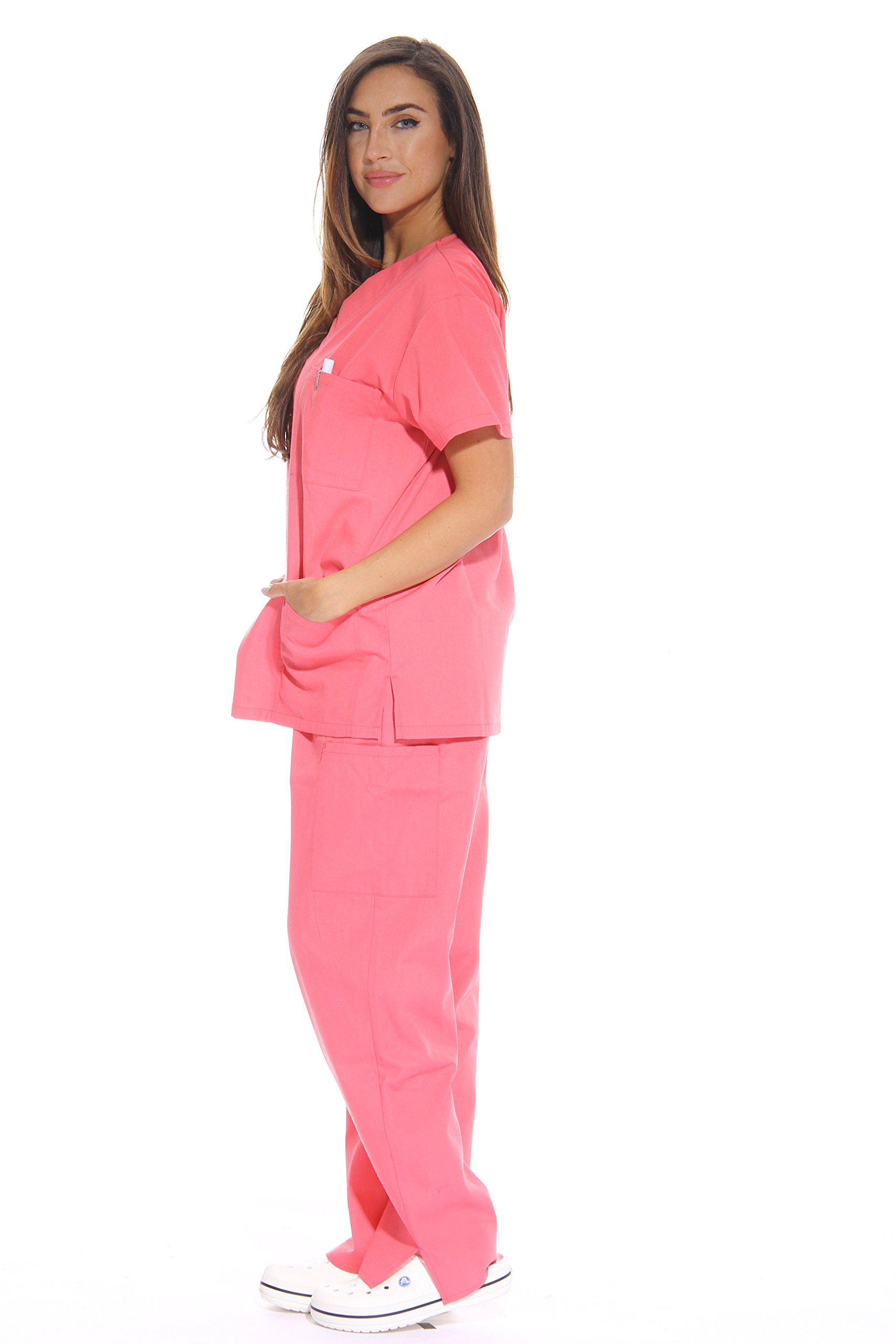Just Love Women's Scrub Sets Six Pocket Medical Scrubs (V-Neck With Cargo Pant), Coral, 2X
