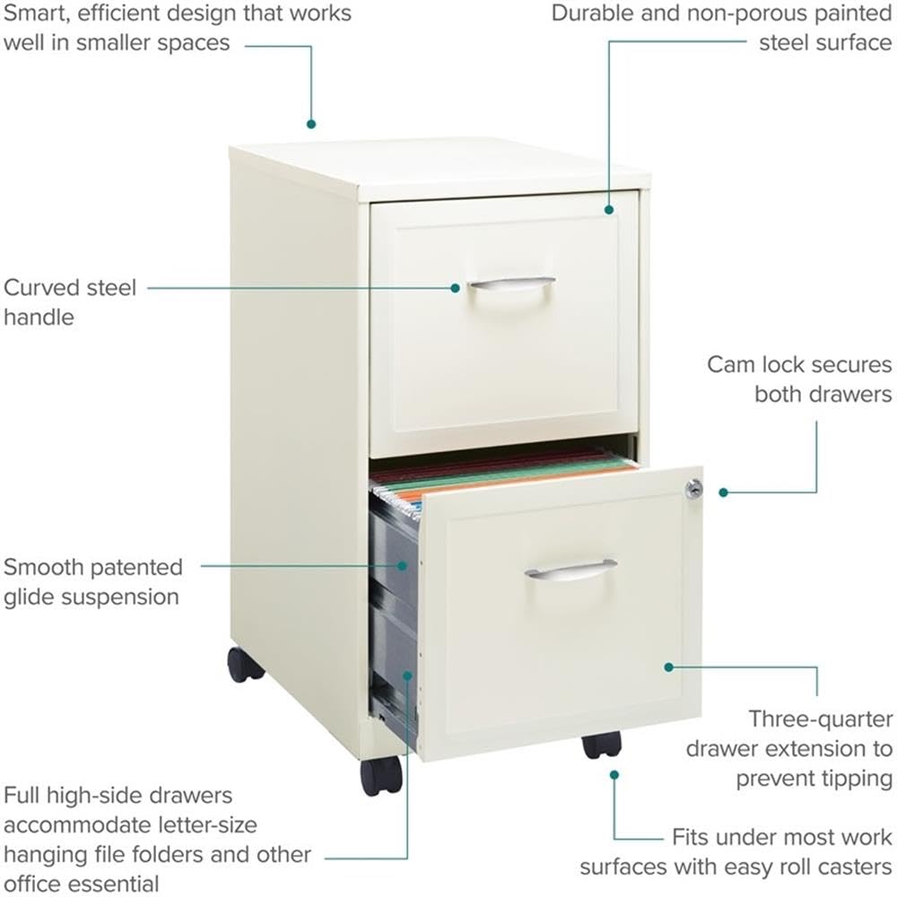 Scranton & Co 2 Drawer Steel Mobile File Cabinet in Pure White