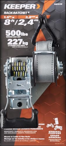 Keeper 05530-3 1-1/2" x 8’ Mountable Rack-Ratchet with 500 lbs. Working Load Limit and 1,500 lbs. Break Strength