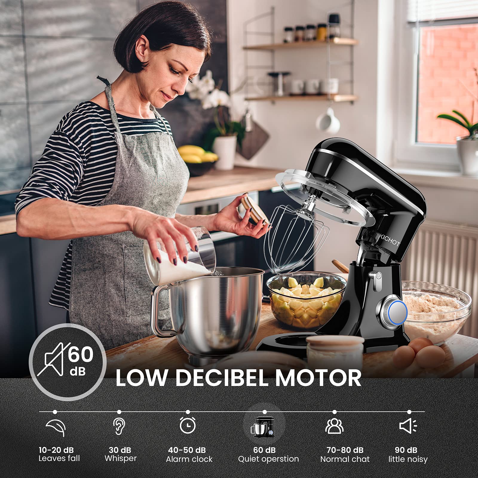 Stand Mixer, KICHOT 10+P Speed 4.8 Qt. Household Stand Mixers, Tilt-Head Dough Mxier with Dough Hook, Beater, Wire Whisk & Splash Guard Attachments for Baking, Cake, Cookie, Kneading, SM-1533