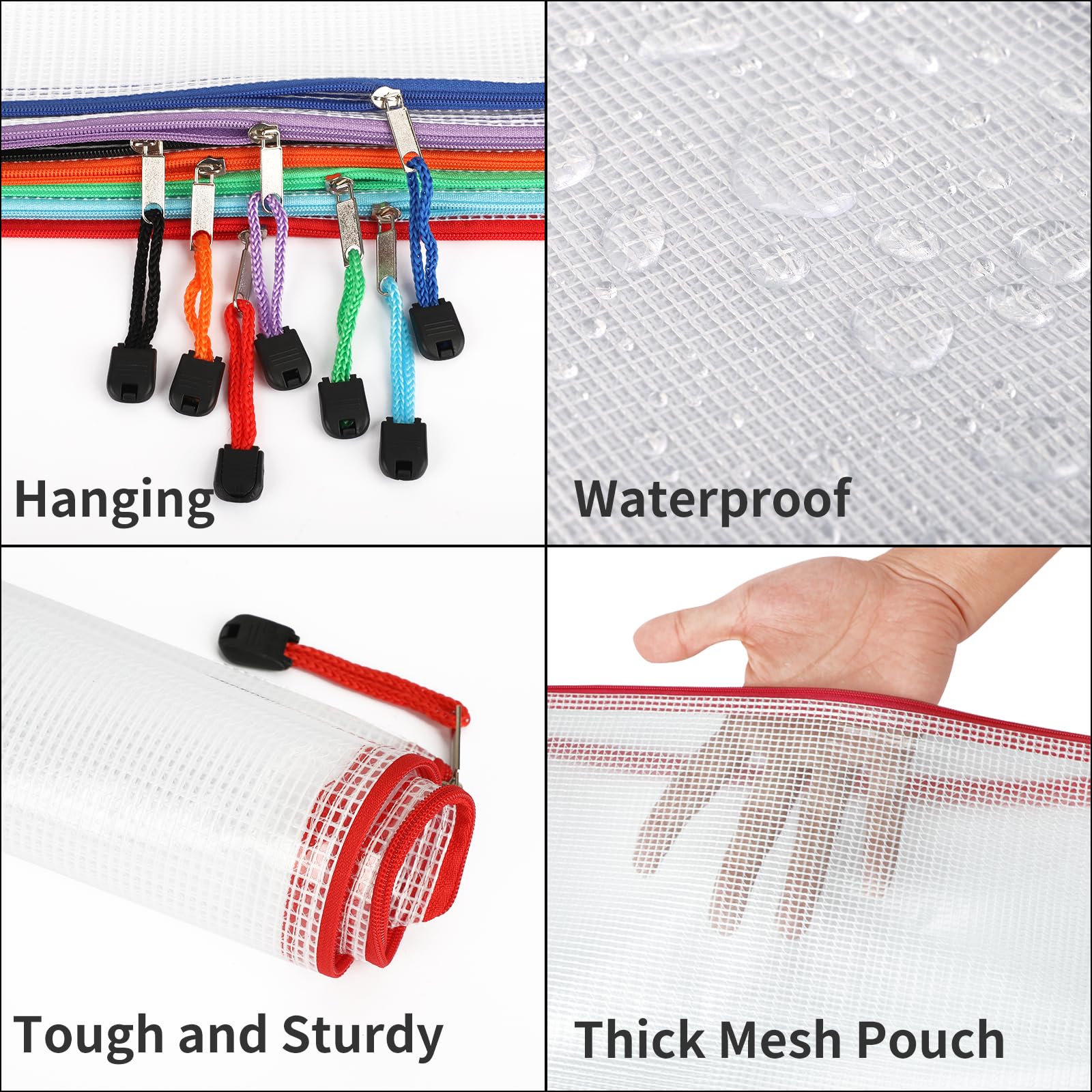 EOOUT 24pcs Mesh Zipper Pouch Zipper Bags, Puzzle Bag for Organizing Storage, Letter Size, A4 Size, Zipper File Bags for School, Board Games and Office Supplies