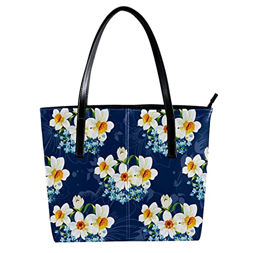 Leather Handbag for Women, Tote Bag Shoulder Hobo Bags for Dating Shopping Daily Purses Daffodils Flower