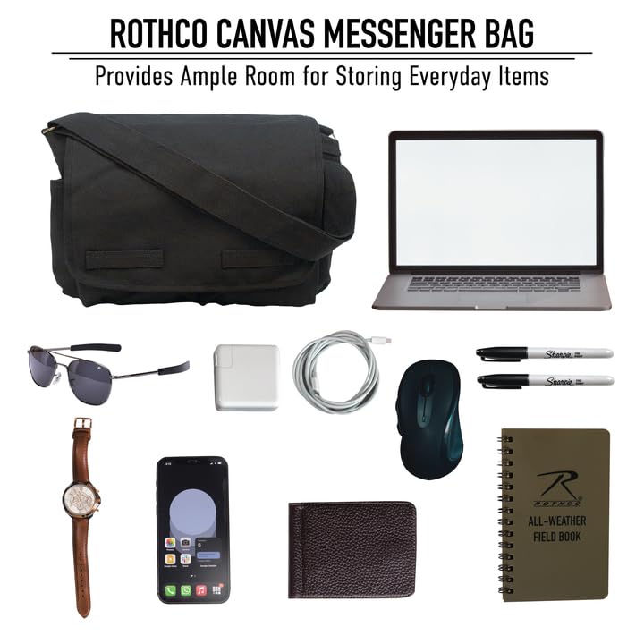 Rothco Classic Canvas Messenger Bag β Crossbody Shoulder Bag with Heavy-Duty Cotton Canvas Material β Multiple Pockets for Ultimate Storage
