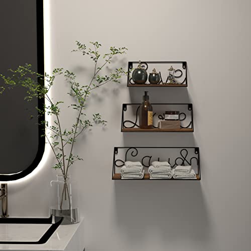 QUTREY Wall Mounted Floating Shelves Set, Live Love Laugh Metal Wall Decor Shelf for Bedroom, Living Room, Kitchen, 3 Packs