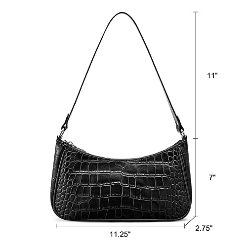 S-ZONE Genuine Leather Shoulder Bag for Women Hobo Purse Handbag Crocodile Pattern Zipper Small Classic