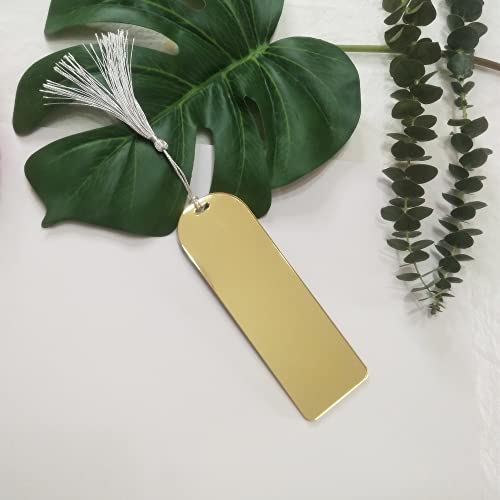 10pcs Acrylic Mirrored Bookmark Banks, Mirror Planner Bookmarks,Acrylic Blank Bookmark with Mini Bookmark Tassels for DIY Projects and Present Tags (Gold Mirror)