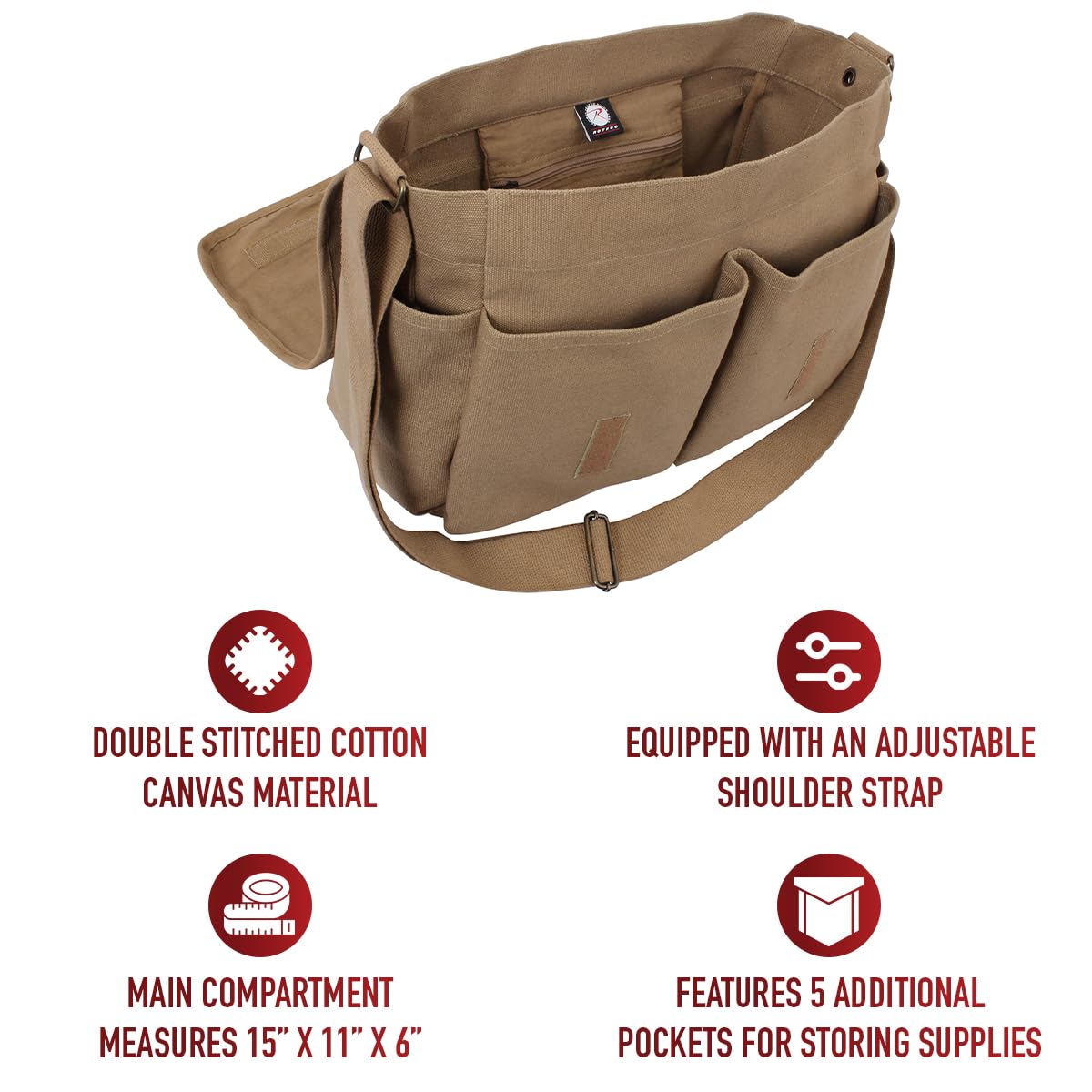 Rothco Classic Canvas Messenger Bag β Crossbody Shoulder Bag with Heavy-Duty Cotton Canvas Material β Multiple Pockets for Ultimate Storage