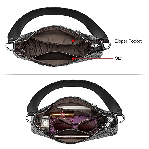 S-ZONE Genuine Leather Shoulder Bag for Women Hobo Purse Handbag Crocodile Pattern Zipper Small Classic