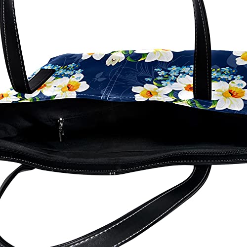 Leather Handbag for Women, Tote Bag Shoulder Hobo Bags for Dating Shopping Daily Purses Daffodils Flower