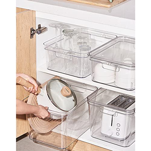 Angoily Plastic Storage Bin Tote Organizing Container with lid Fridge Storage Bin Stackable Storage Bins for Office Entryway Closet Cabinet Bedroom