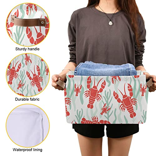 Lobster Storage Basket Set of 2 Large Fabric Beach Storage Basket Bins Box Cube with Handles Collapsible Closet Shelf Clothes Organizer Basket for Nursery Bedroom